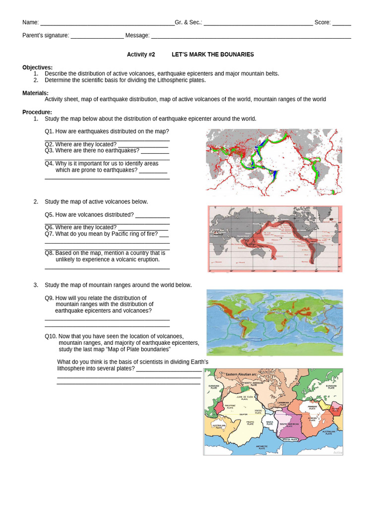Activity 2 - Distribution (Earthquake, Volcanoes, Mountain Belt | PDF