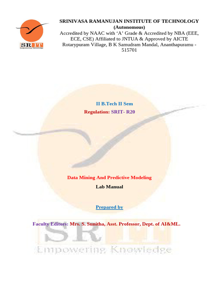 Datamining Lab Manual Srit | PDF