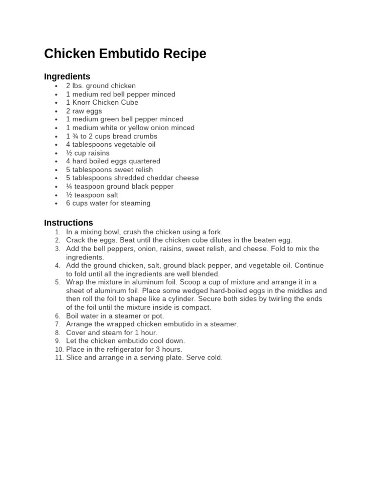 Chicken Embutido Recipe | PDF