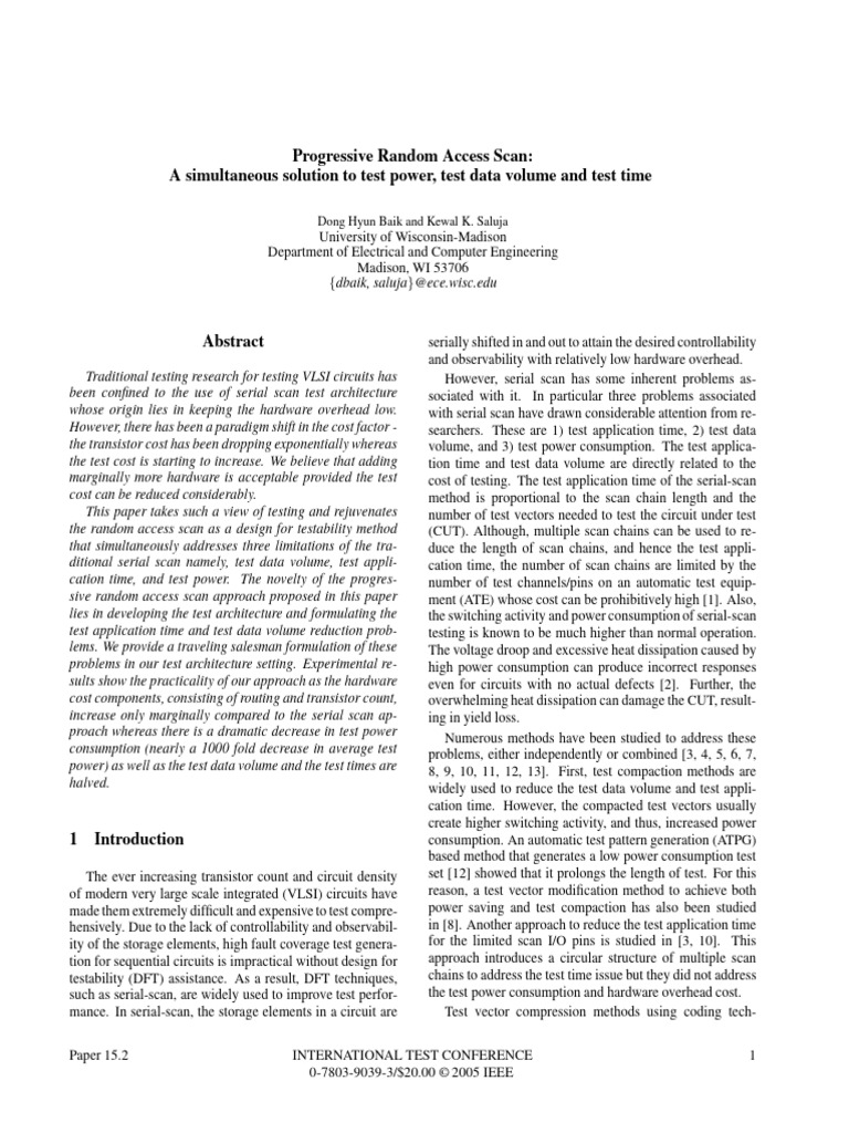 Progressive Random Access Scan A Simultaneous Solution To Test Power ...