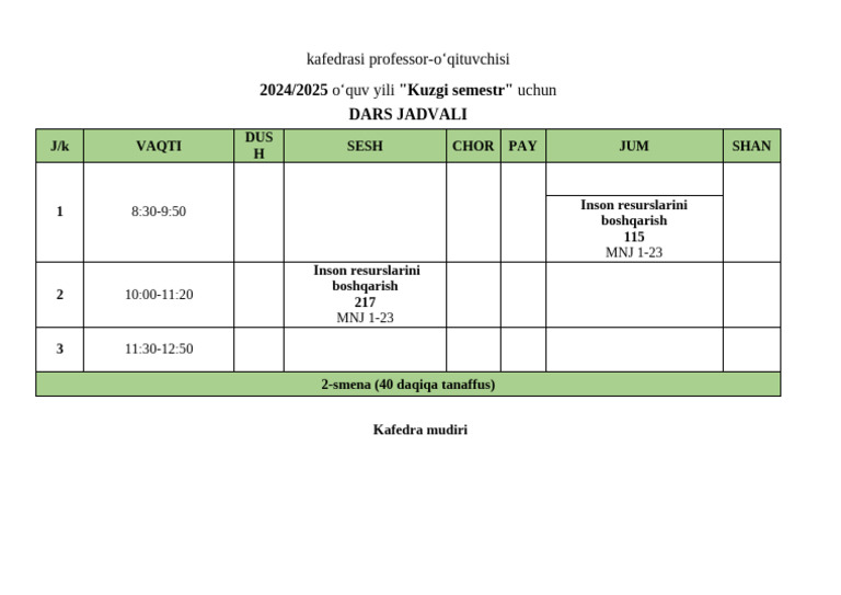 Gafurov S Dars Jadval | PDF