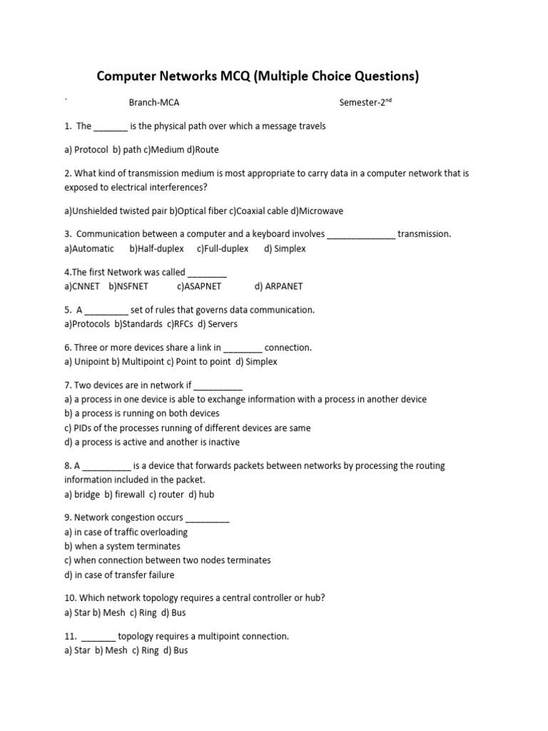 Computer Network MCQ | PDF