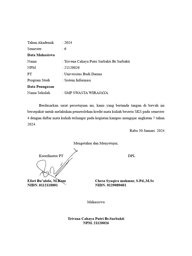 Trivena Cps - Surat Persetujuan Km7 - Sem 6-Triveva | PDF