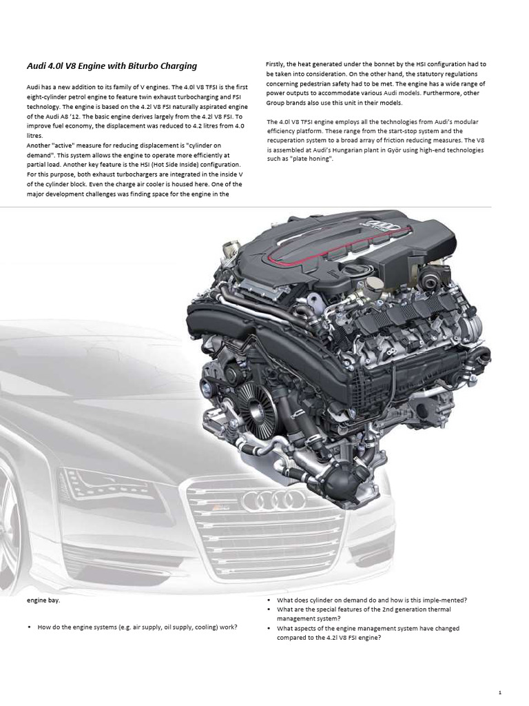 Audi 4.0l V8 Engine With Biturbo Charging | PDF