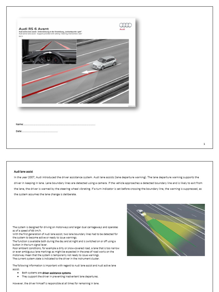 Audi Active Lane Assist - HandOut | PDF