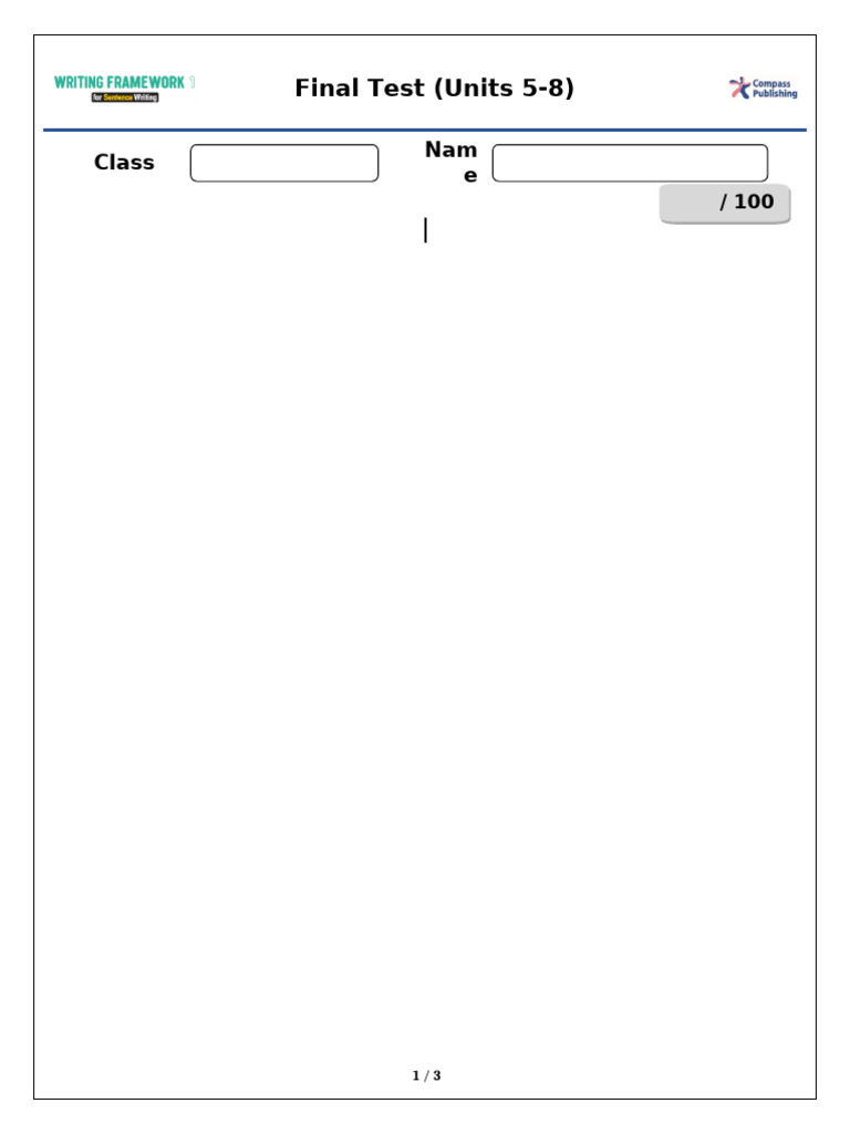 Writing Framework For Sentence Writing 1 - Final Test | PDF