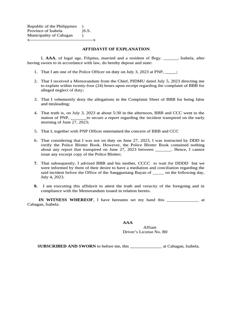 Affidavit of Explanation | PDF