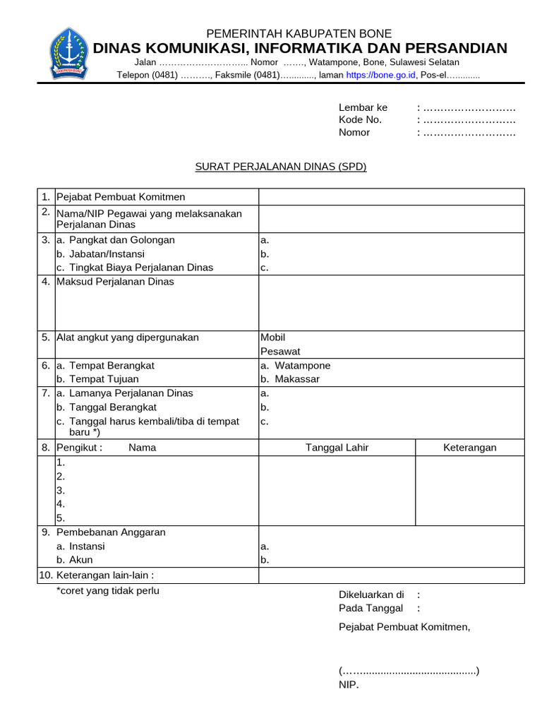 Form. SPD & Lampiran - Diskominfo | PDF