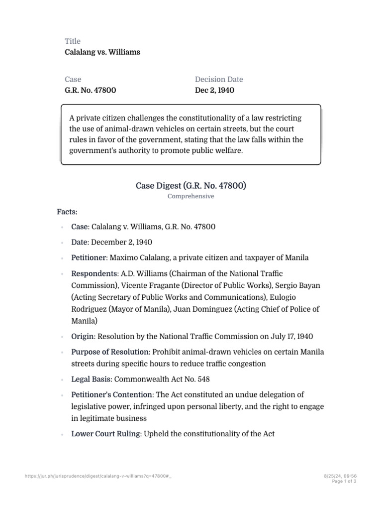 Case Digest G.R. No. 47800 Calalang vs. Williams | PDF