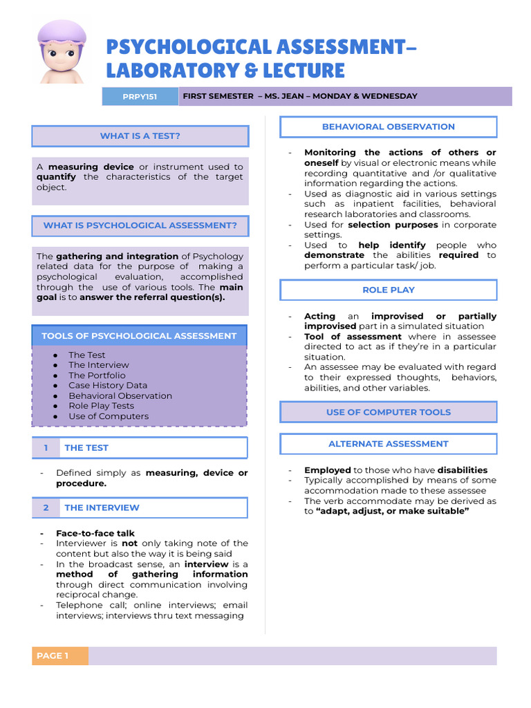 Psychology Assessment Reviewer ! | PDF