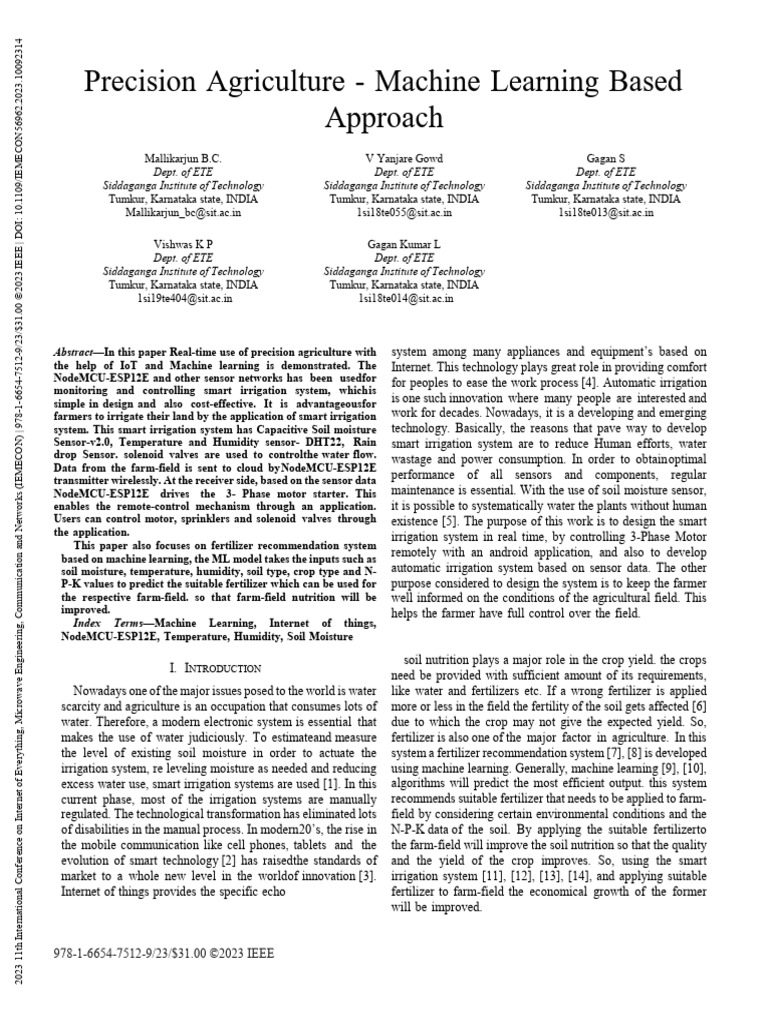 Precision Agriculture-Machine Learning Based Approach | PDF | Valve ...