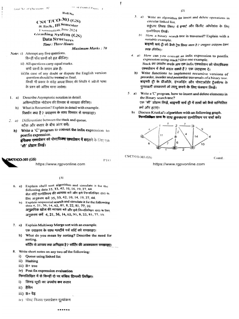 Cs Ct Co 303 Data Structures Jun 2024 | PDF