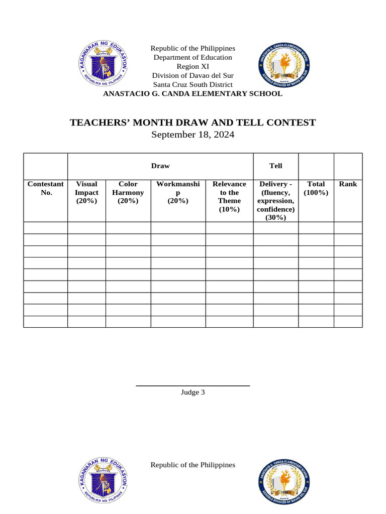 Teachers' Month Contest Scoring Sheet | PDF