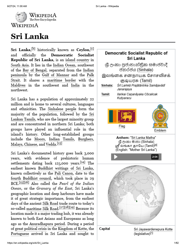Sri Lanka - Wikipedia | PDF