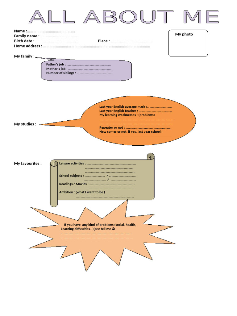 all about me sheet | PDF