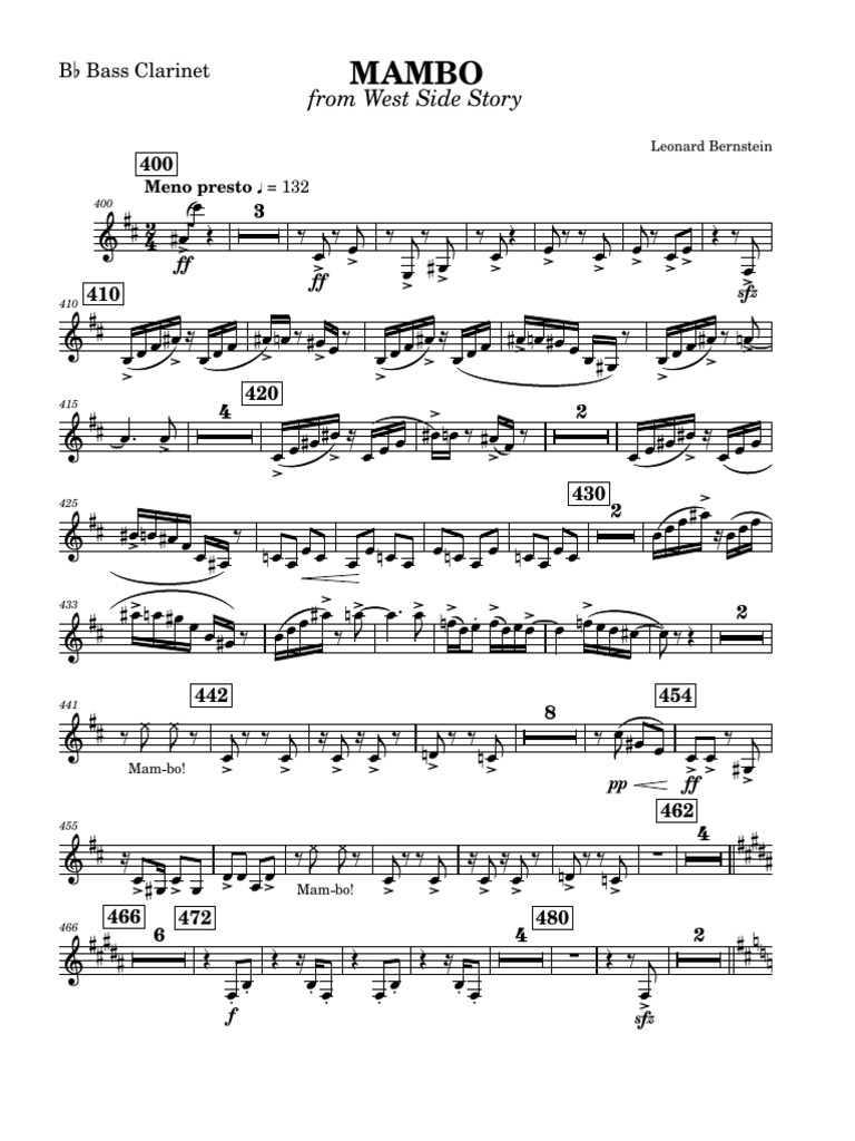 Leonard Bernstein - Mambo From West Side Story-Bb Bass Clarinet | PDF