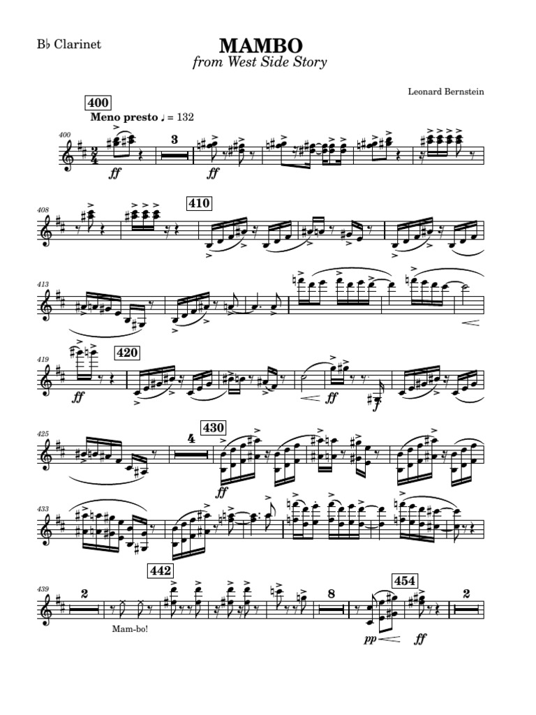 Leonard Bernstein - Mambo From West Side Story-Bb Clarinet | PDF