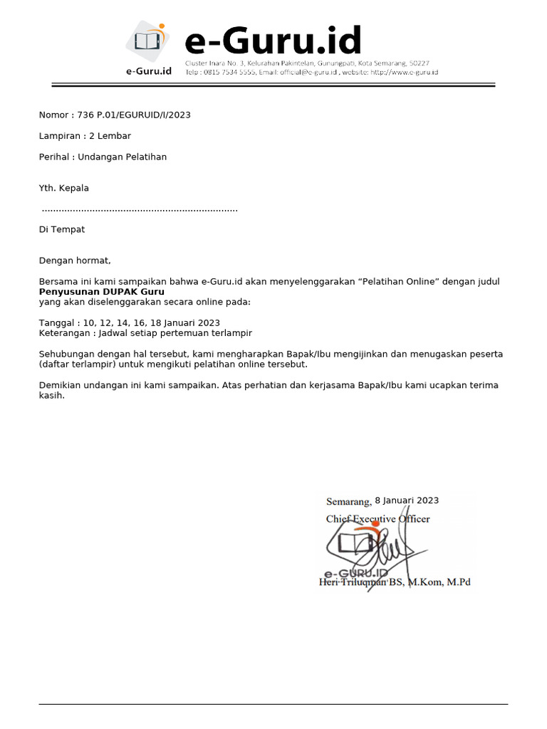 Undangan Penyusunan DUPAK Guru | PDF