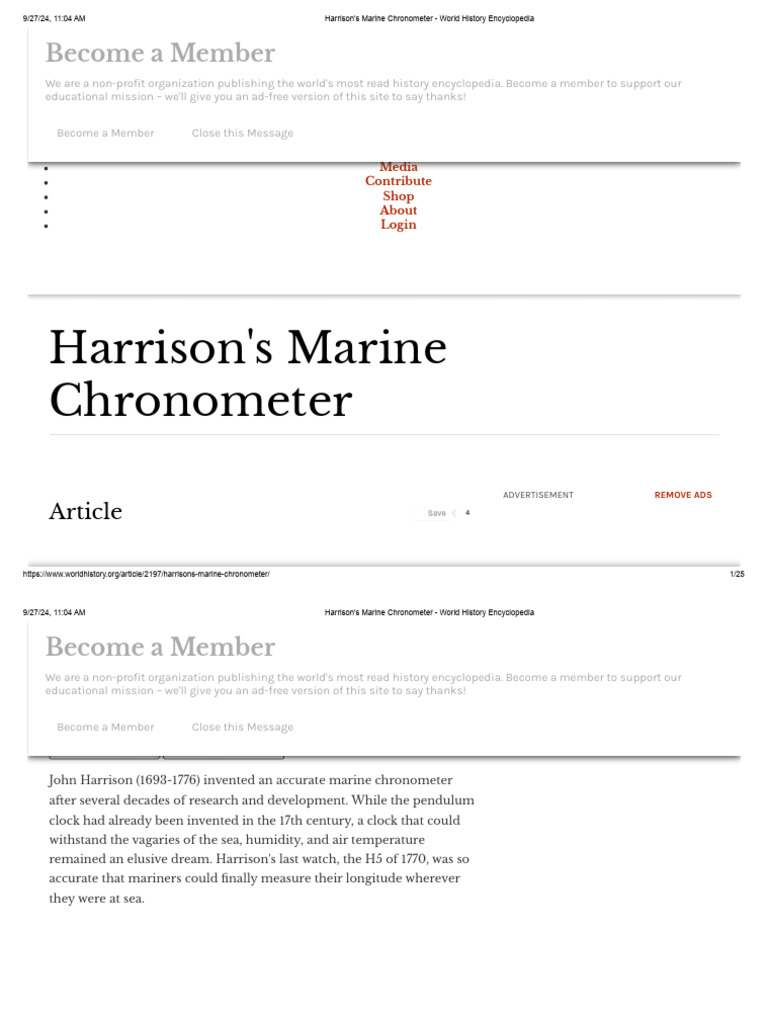 Harrison's Marine Chronometer - World History Encyclopedia | PDF
