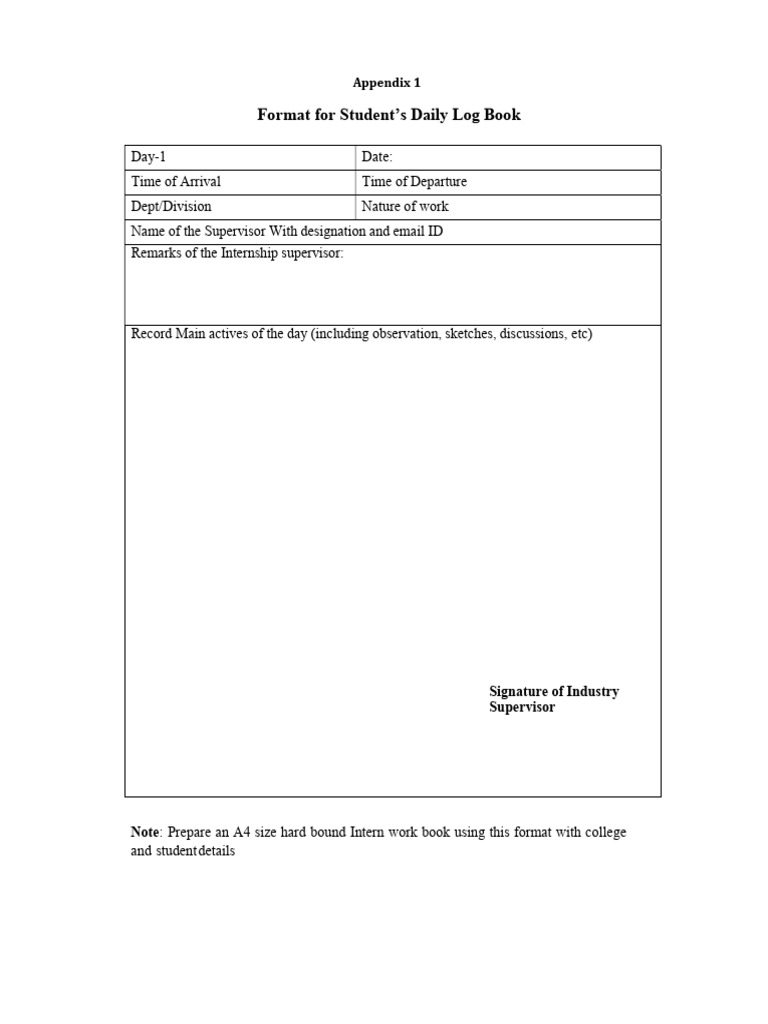 Format For Student's Daily Log Book | PDF