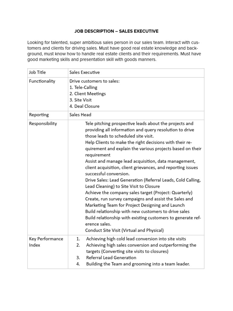 Sales Executive Job Description | PDF