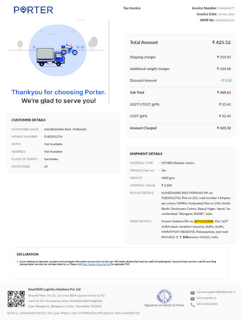 HGSBA Courier Invoice Details | PDF