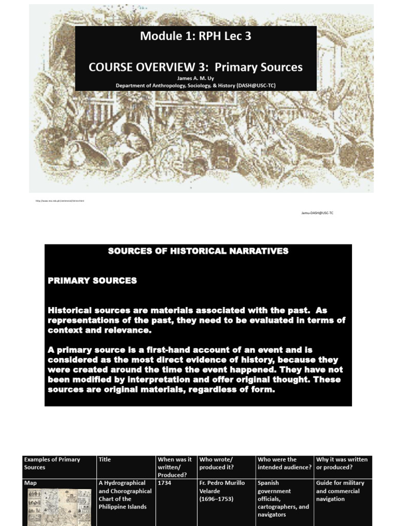 Mod 1-3 RPH SEM2 2022-2223 Lec 3 - Course Overview 3 - Samples of Primary Sources | PDF
