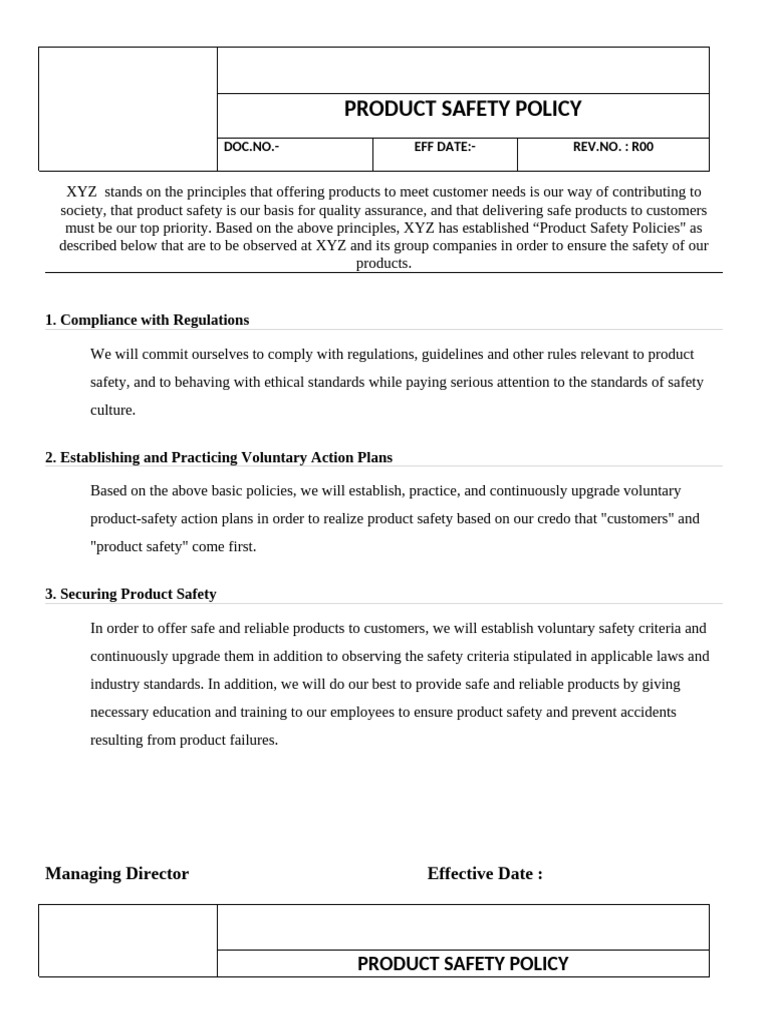 Product Safety Policy | PDF