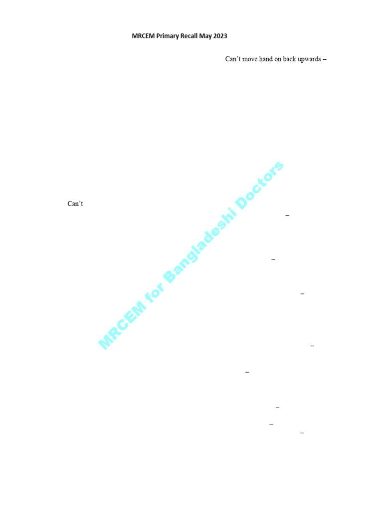 MRCEM Recall For Primary or Part-A (May 2023) | PDF