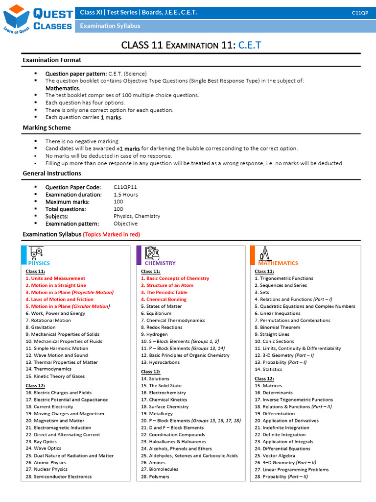 C11QP11 - Syllabus (CET - S) | PDF
