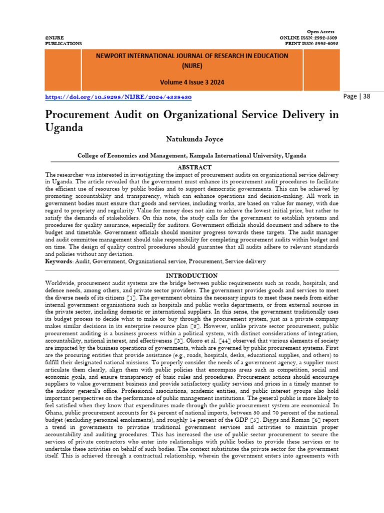 Procurement Audits and Service Delivery in Uganda | PDF | Audit | Business