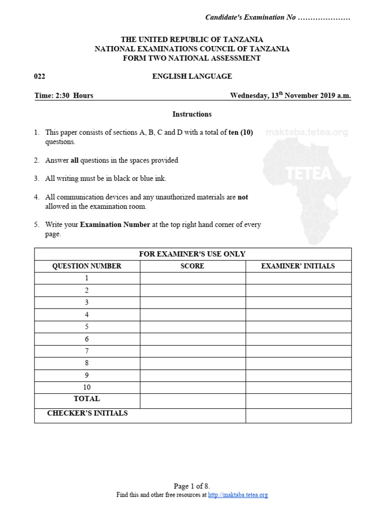 English - F2 - 2019 | PDF