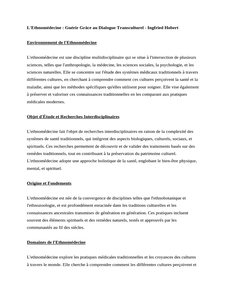Synthese de Lecture Ethnomedecine | PDF