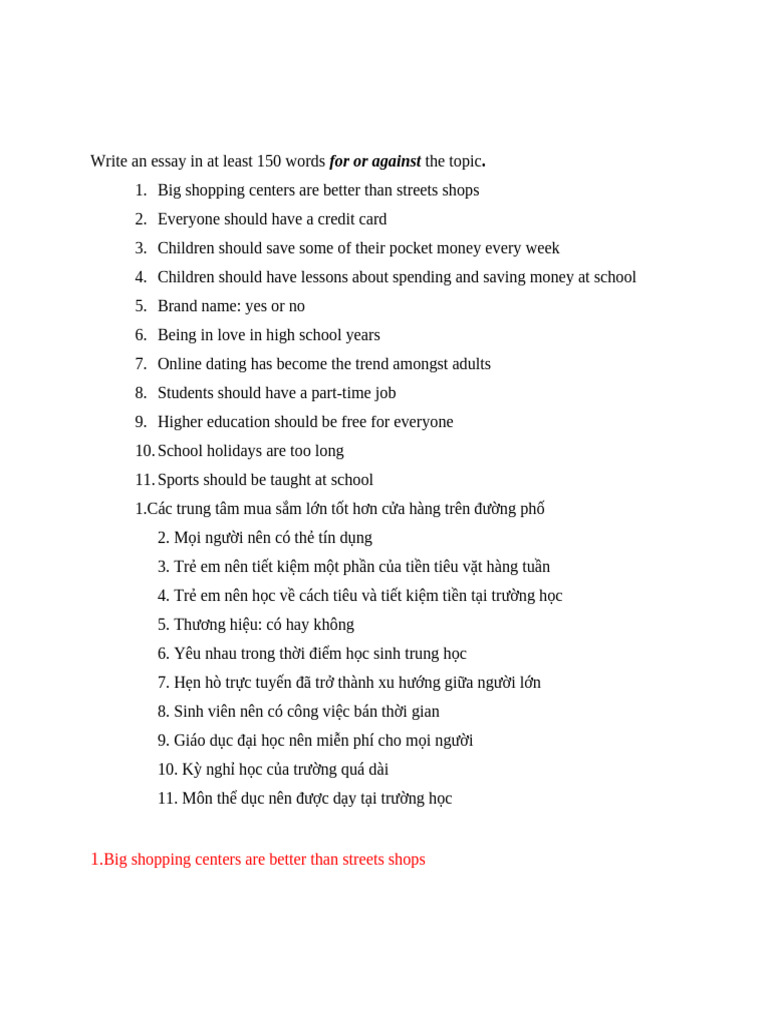 TA3 Writing Topics Đã Viết | PDF