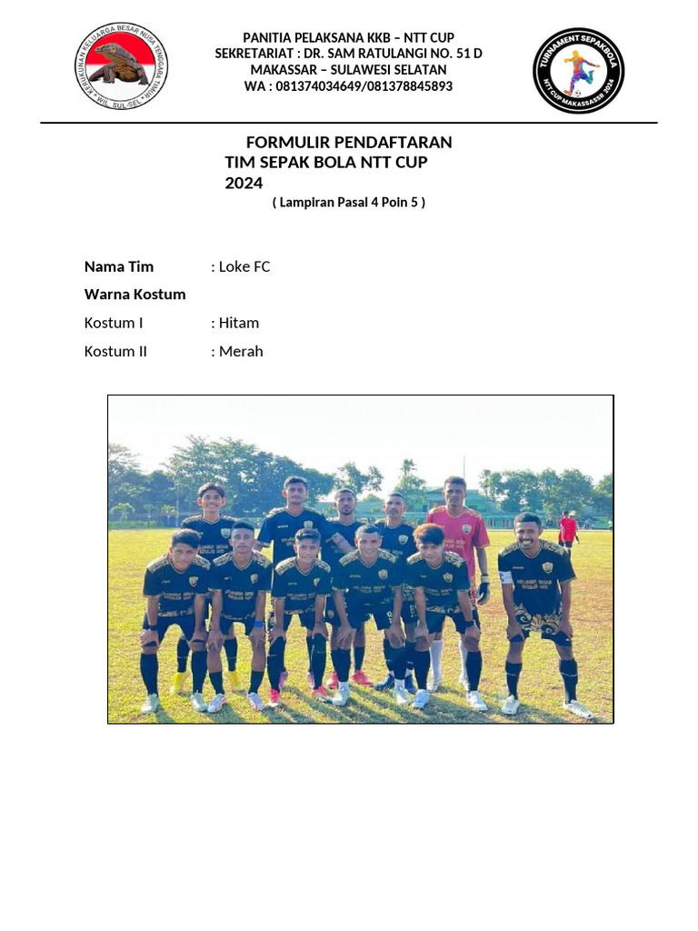Formulir Pendaftaran KKB Cup I Loke FC | PDF