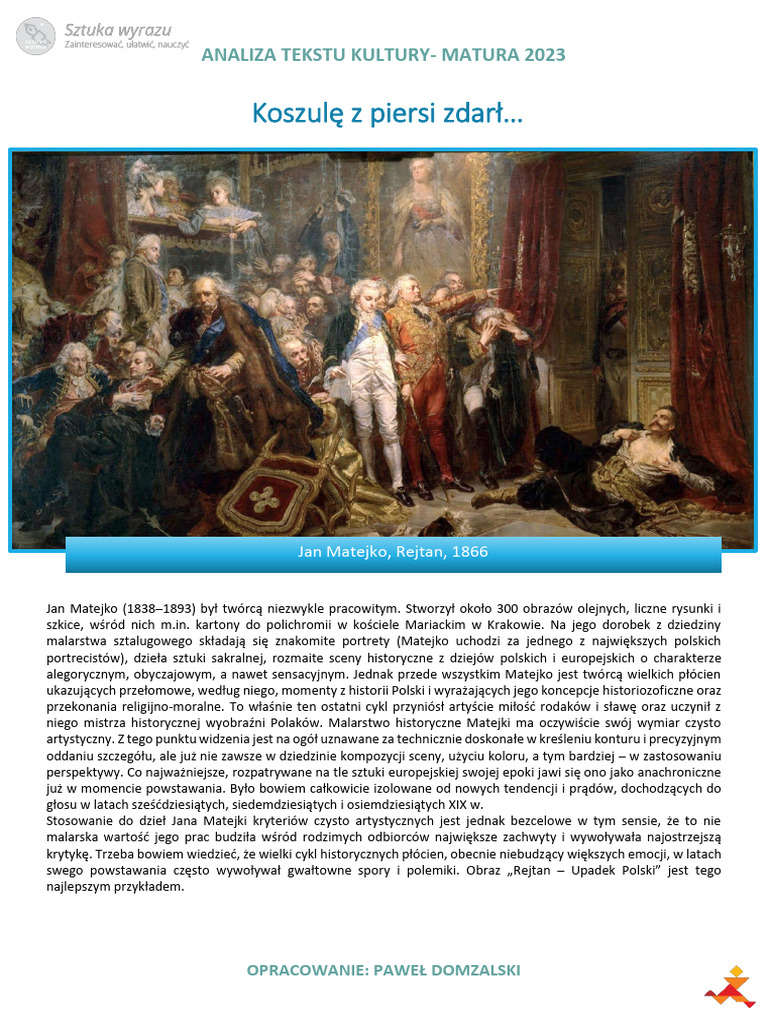 Teksty Kultury - Matura 2023 Rejtan Upadek Polski | PDF