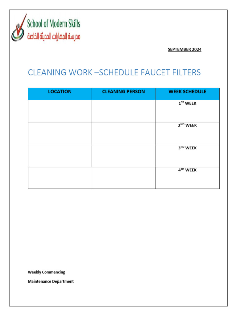 CLEANING WORK –SCHEDULE FAUCET FILTERS | PDF