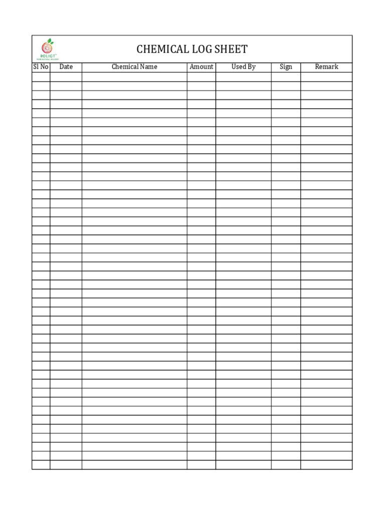 Chemical Log Sheet | PDF