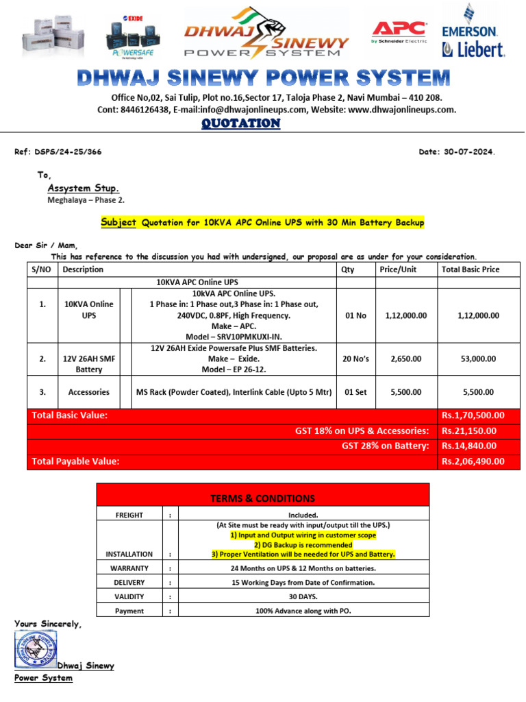 Assystem Stup. (10kVA APC) | PDF