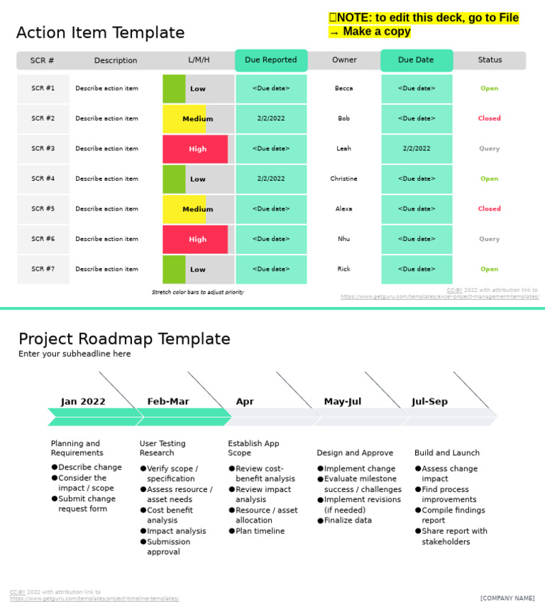 Project Management Excel Templates - Action Item and Roadmap Templates ...