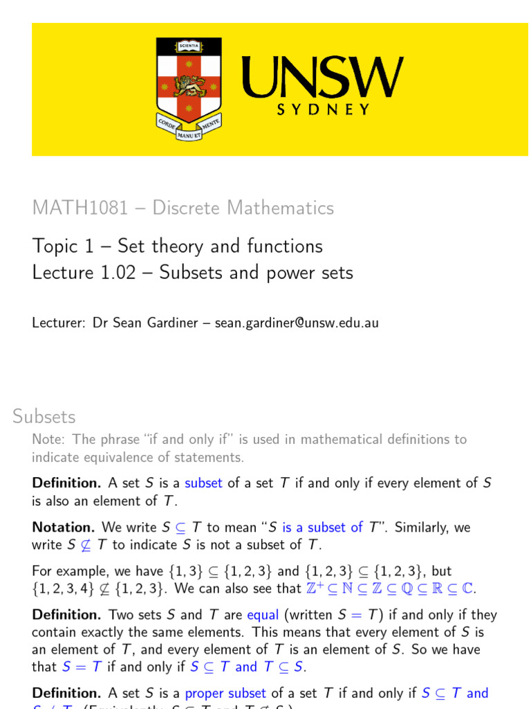 Handout 1.02 - Subsets and Power Sets | PDF