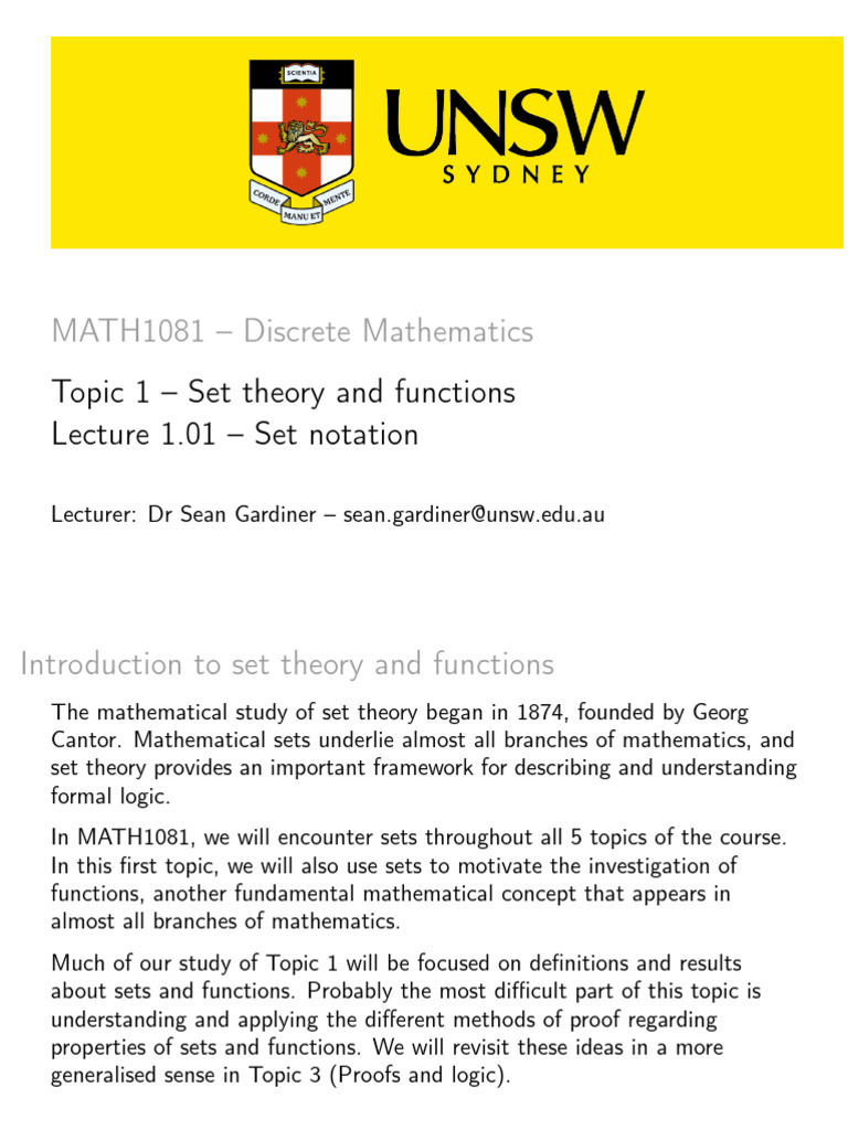 Handout 1.01 - Set Notation | PDF