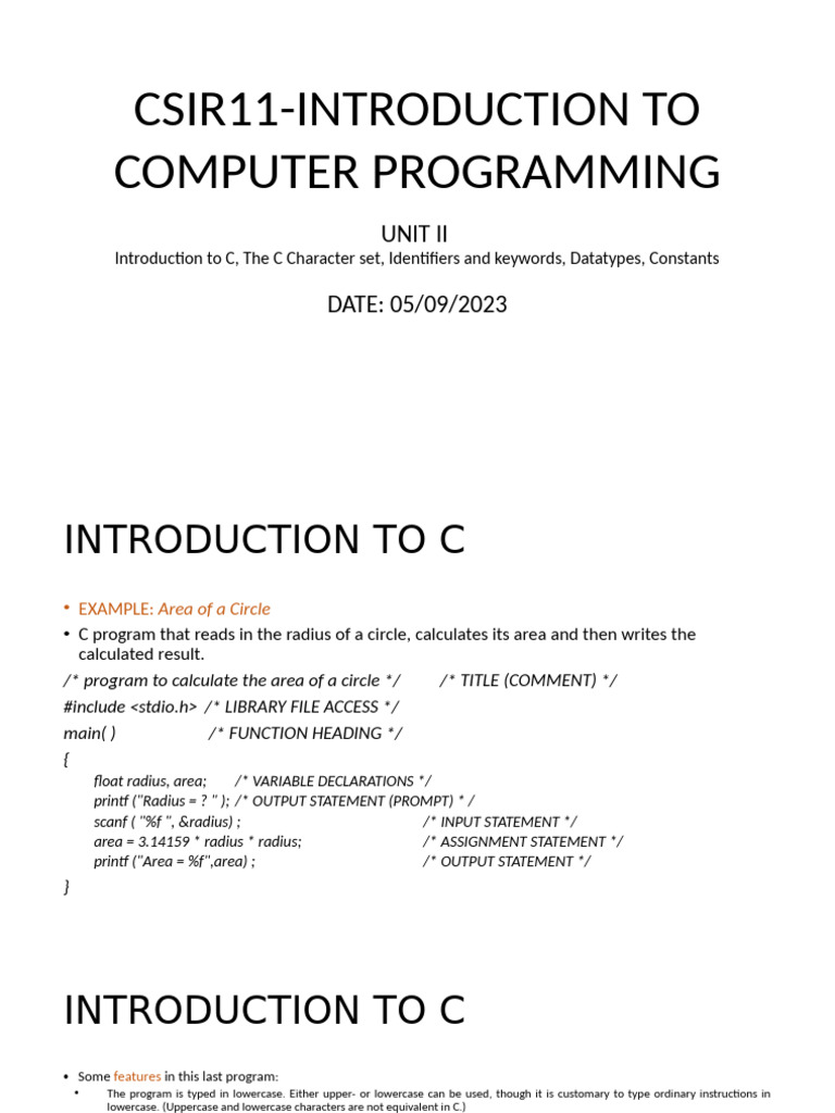 Csir11-Introduction To Computer Programming: Unit Ii DATE: 05/09/2023 | PDF