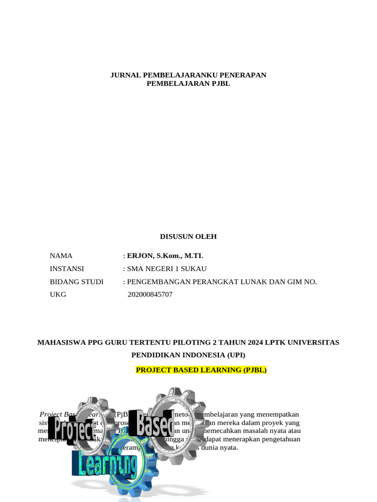 Jurnal Penerapan Pembelajaran PJBL - Erjon | PDF