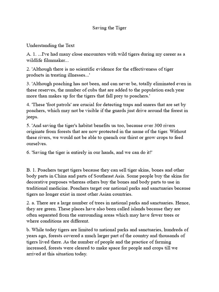 SAVING THE TIGER | PDF