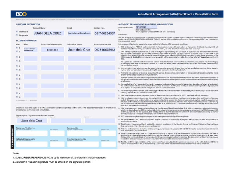 ADA Enrollment form_BDO_NEW_SAMPLE | PDF
