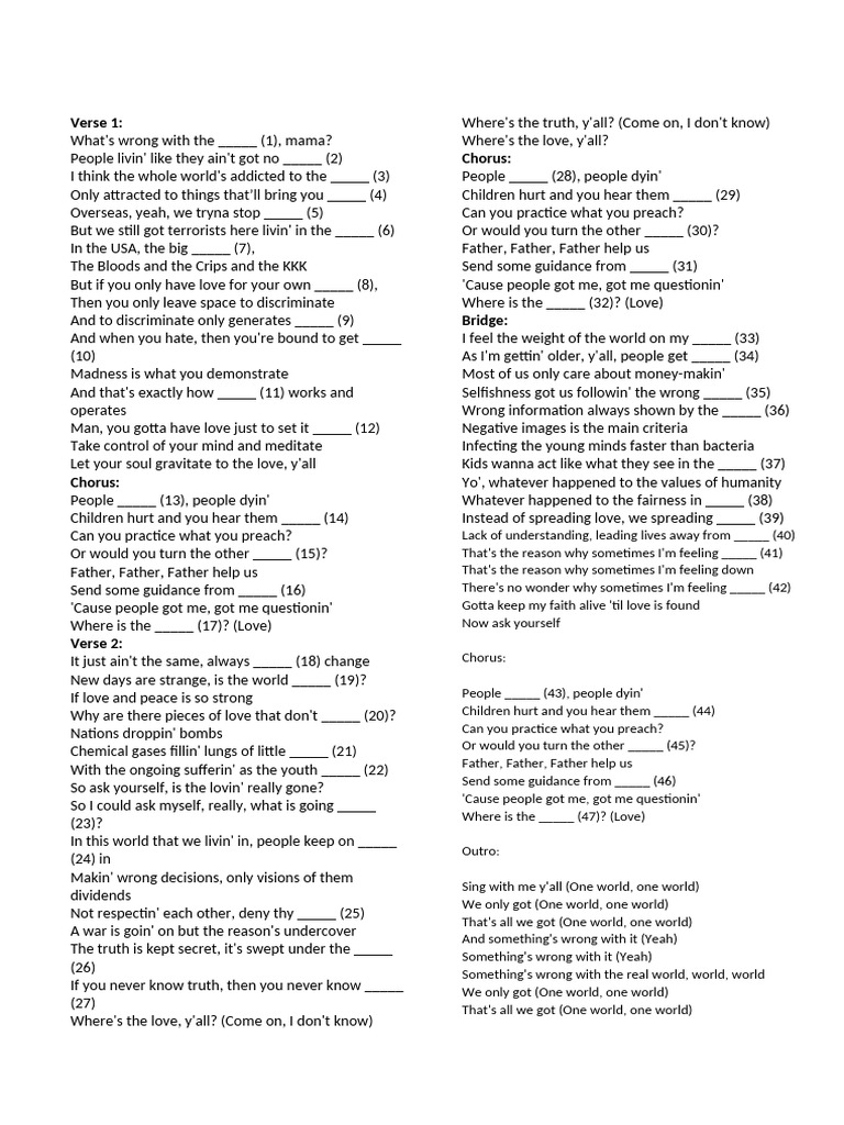 MODULE Where Is The Love Lyrics Ewgre | PDF