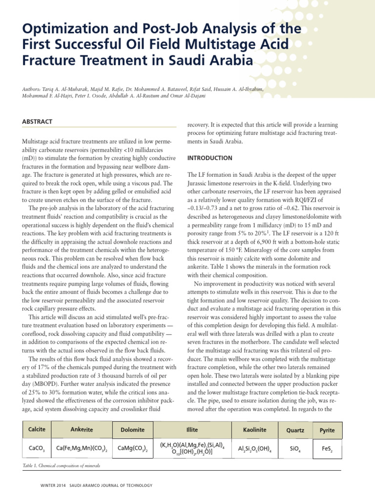 Acid Stimulation Saudi Aramco | PDF