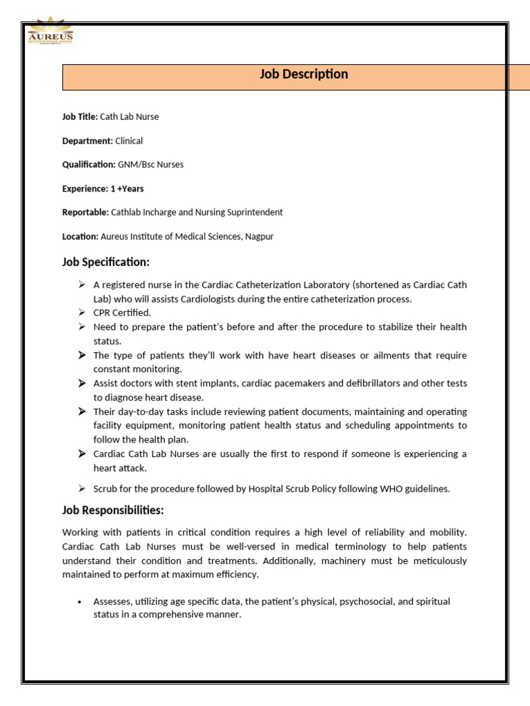 Cath Lab Nurse | PDF