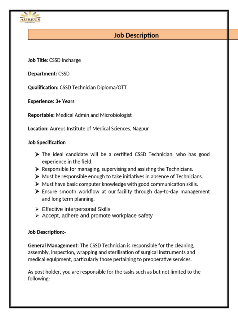 CSSD Incharge | PDF